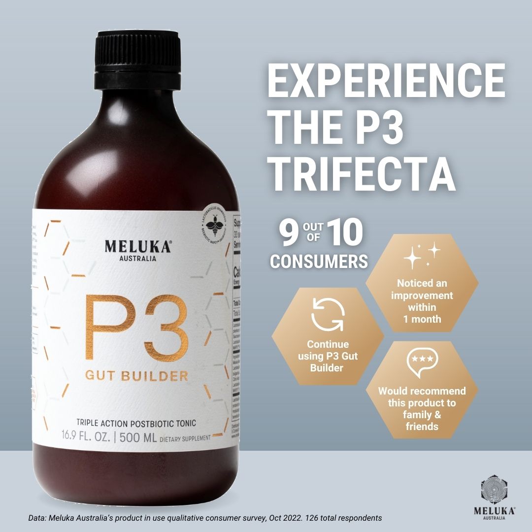 P3 Gut Builder- Triple Action Postbiotic Tonic (500ml)- Meluka Australia