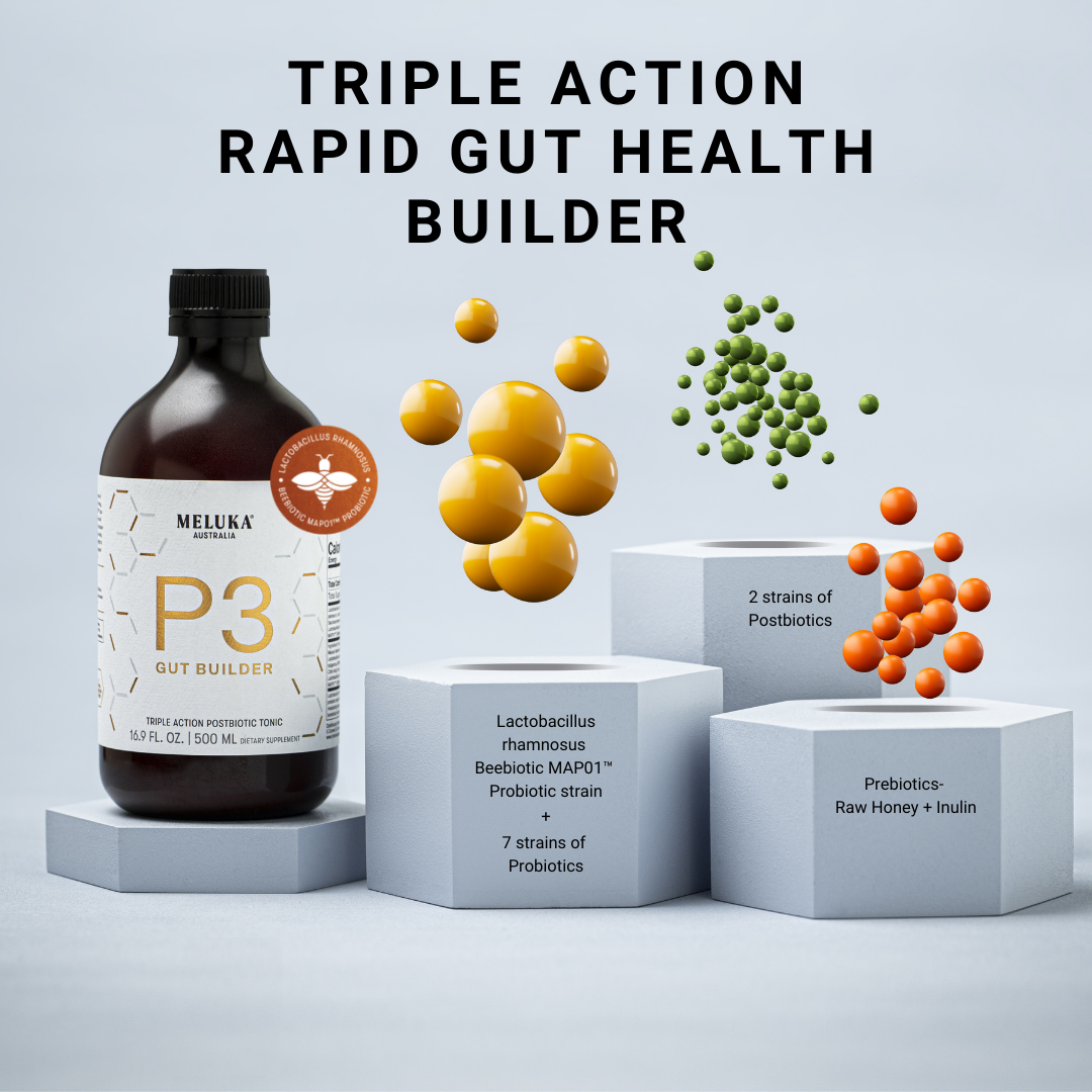 P3 Gut Builder- Triple Action Postbiotic Tonic (500ml)- Meluka Australia